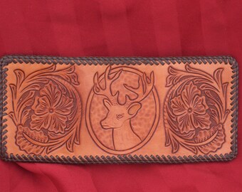 Hand Tooled Leather Checkbook Cover by leatherbyhoss on Etsy
