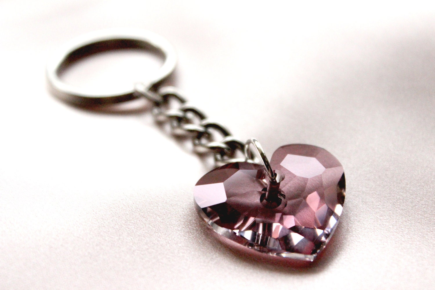 Antique Pink Crystal Heart Keychain by TresaJewelry on Etsy