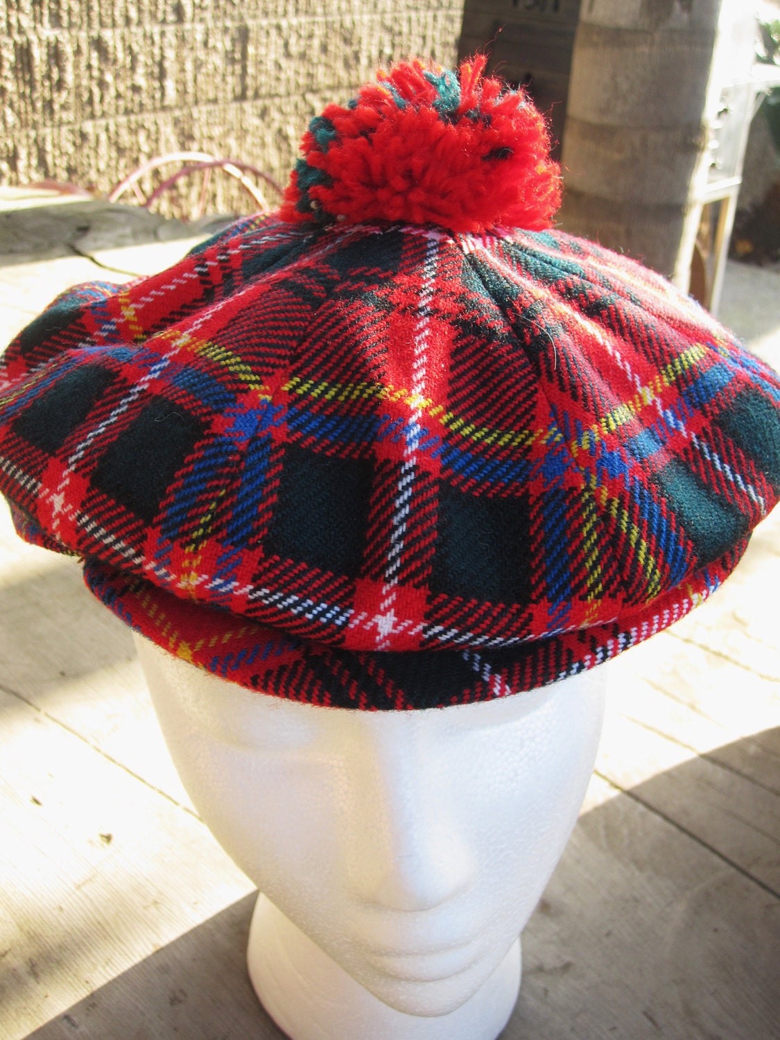 Vintage Scottish Red Plaid Flat Cap/ AutoCap