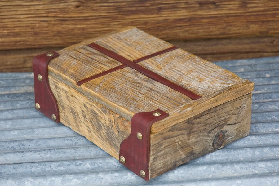 Rustic Barn Wood Rapture / Bible Box with Leather Cross and
