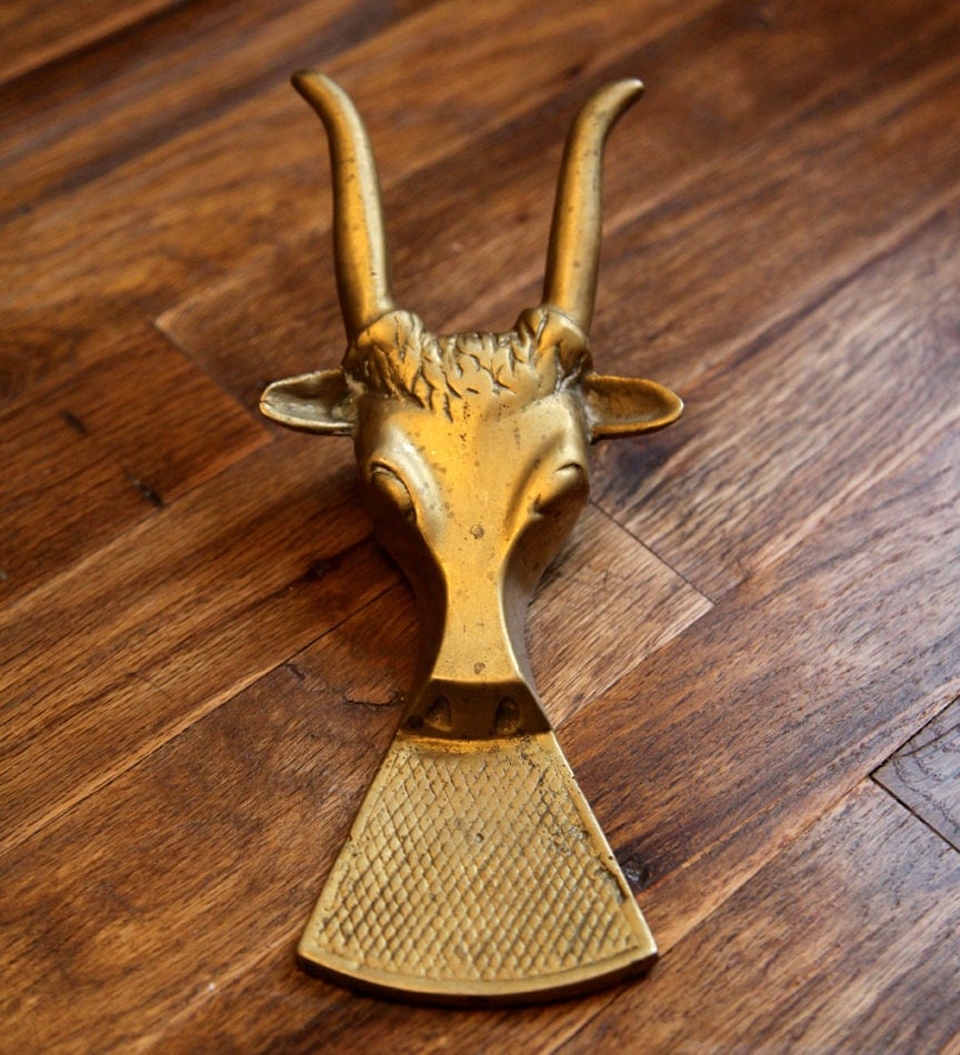Vintage Boot Jack Shoe Remover Brass Bull Ox by CaprockVintage