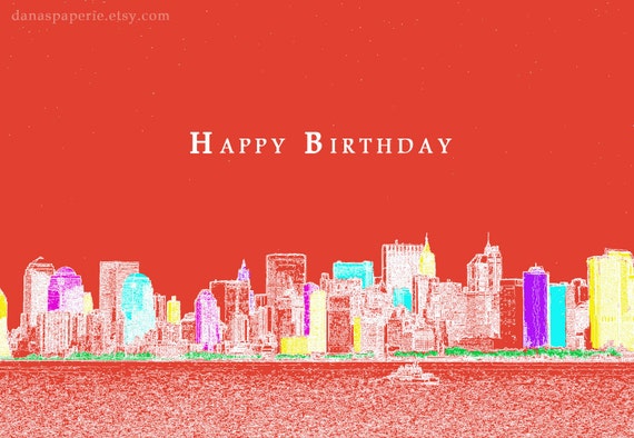 Items similar to Birthday Card - Greeting Card - New York City Skyline ...