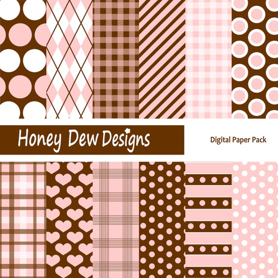 Items similar to Digital Paper Pack 125 - Brown and Baby Pink Patterned ...