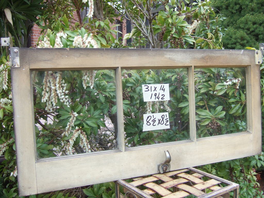 Vintage basement Window sash old RARE 3 pane 31 x 14 from 1942