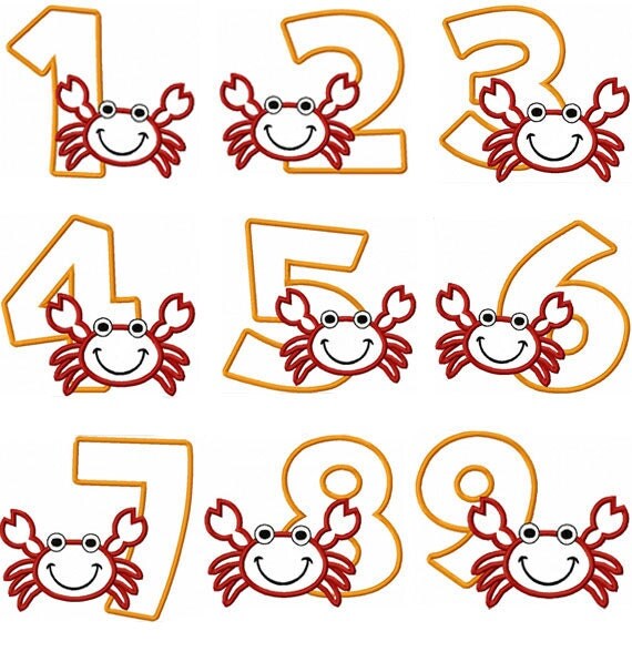 Instant Download Crab Birthday Numbers Applique Machine