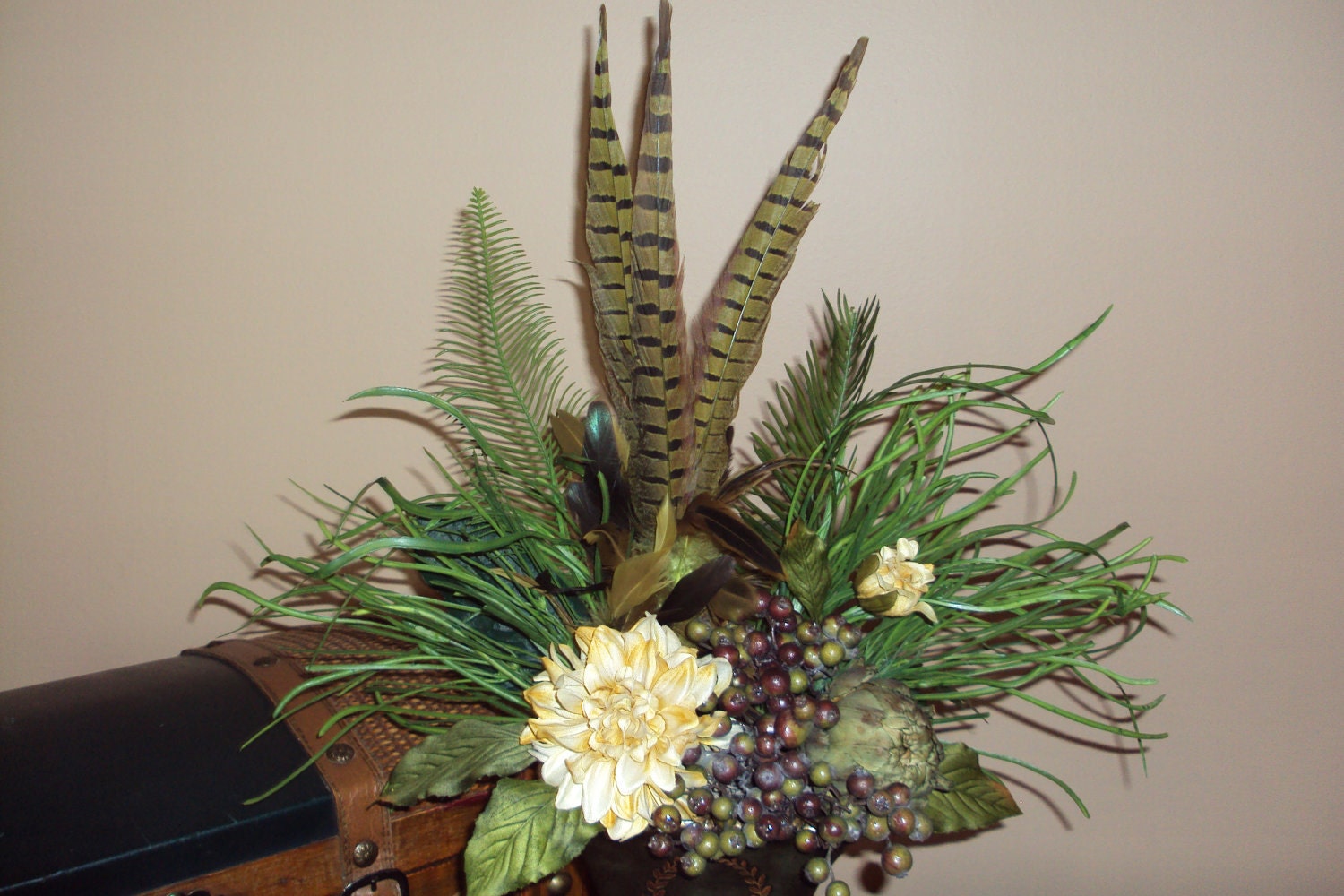 Tuscan Feather Floral Arrangement Pheasant and Coque