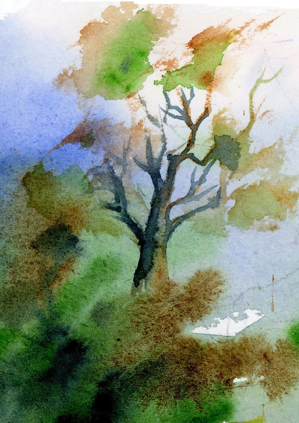 Original Watercolor Painting Country Landscape Wall Art/