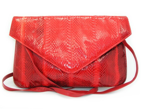 J. RENEE Vintage Snakeskin Purse 1980s Python Clutch Designer Shoulder Bag