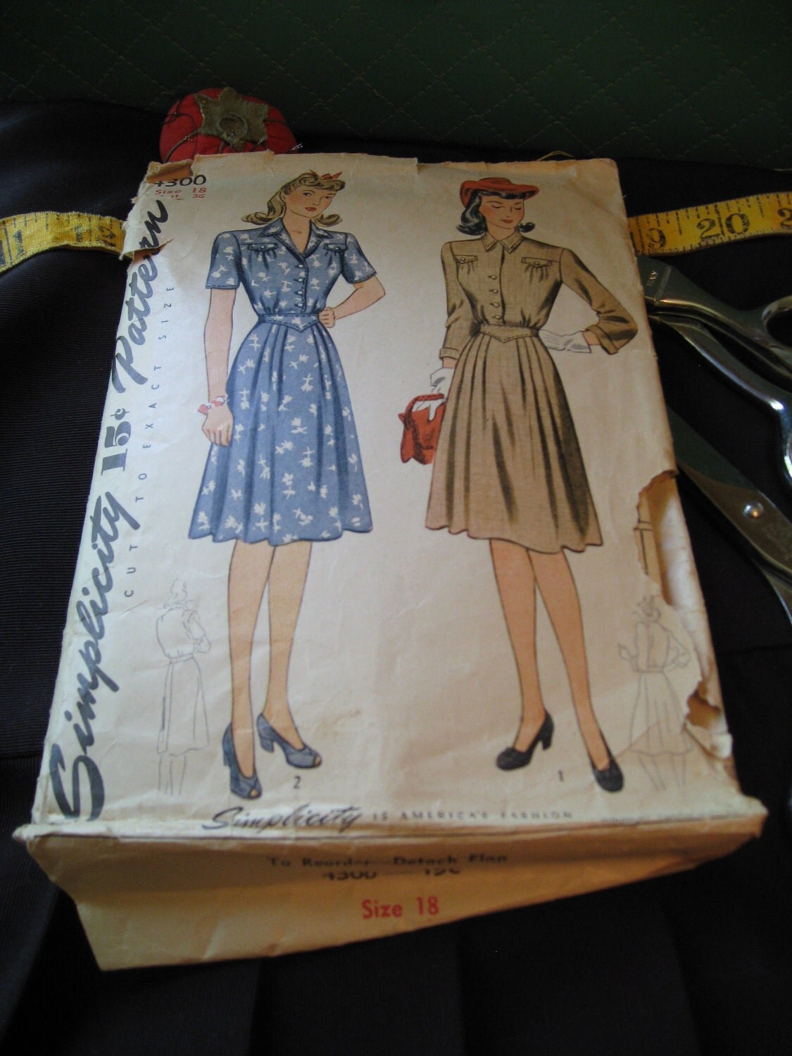 Vintage 1940s Simplicity 4300 Sewing Pattern Ladies Misses