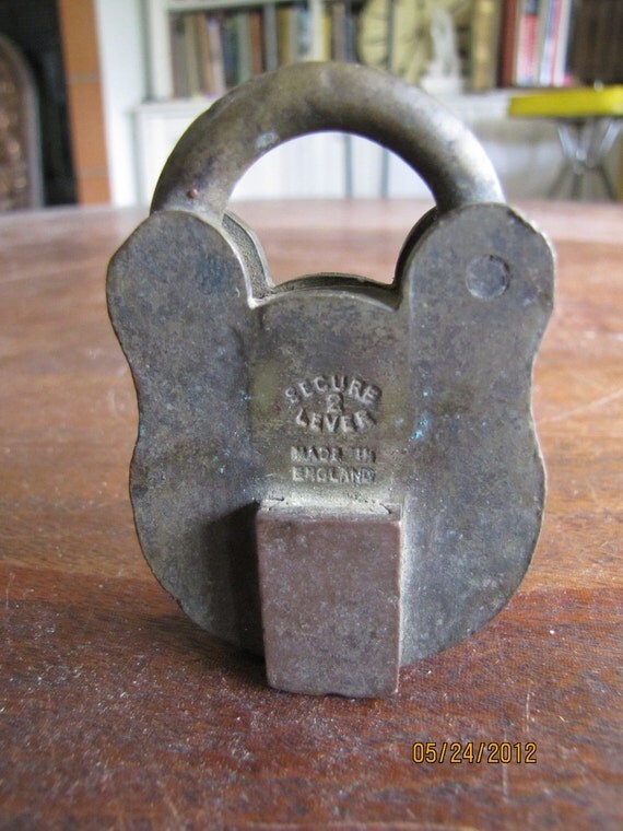 Items similar to Rare Early Secure 2 Lever Lock Brass Pad Lock Key ...