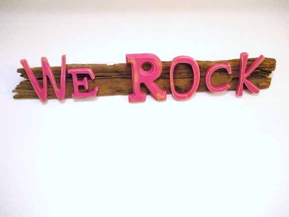 Items similar to Ocean Beach Nursery Sign "WE ROCK" pink on Etsy