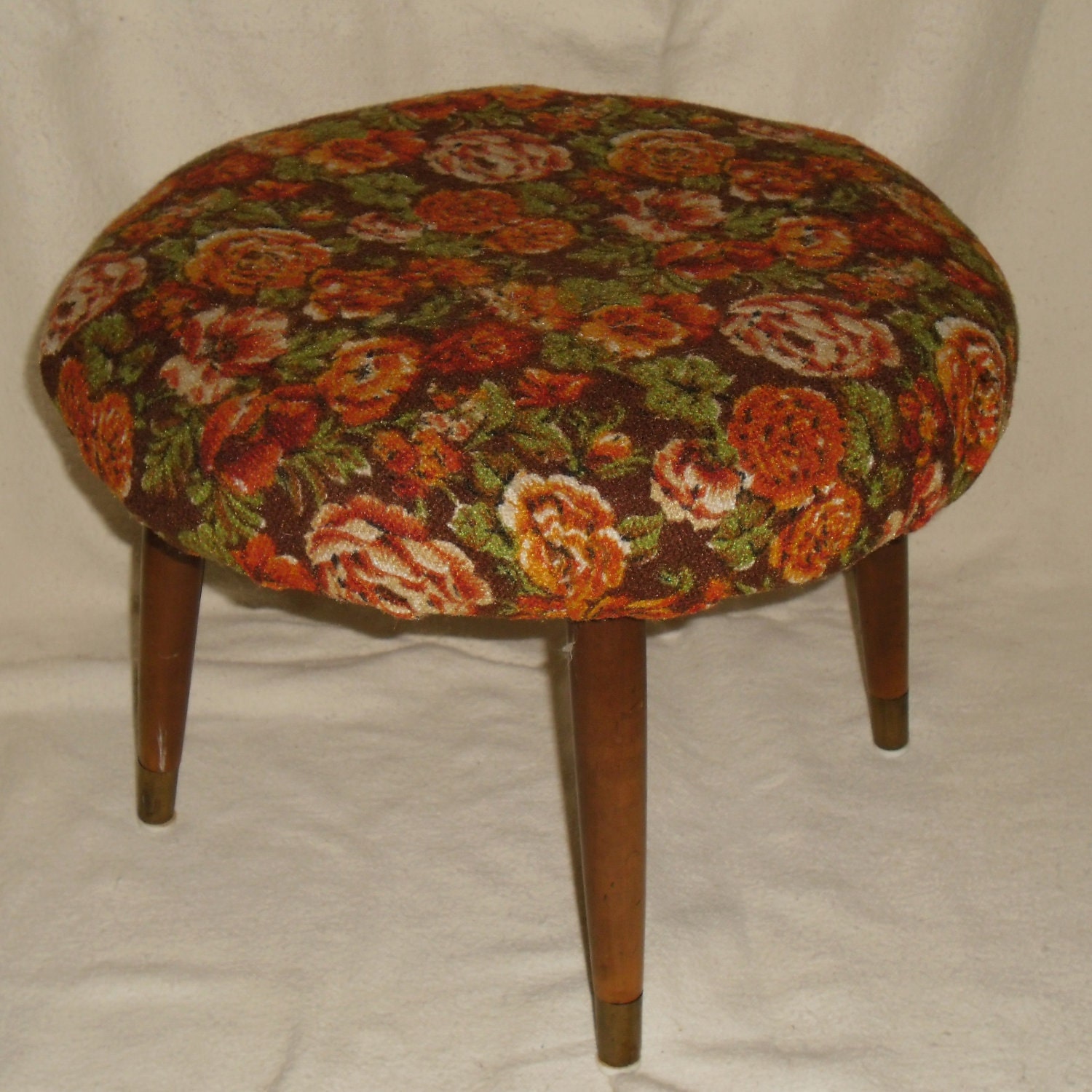 70’s earth-toned floral foot stool – Haute Juice
