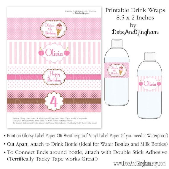 Items similar to Ice Cream Printable Water Bottle Label Drink Wrap-Ice ...