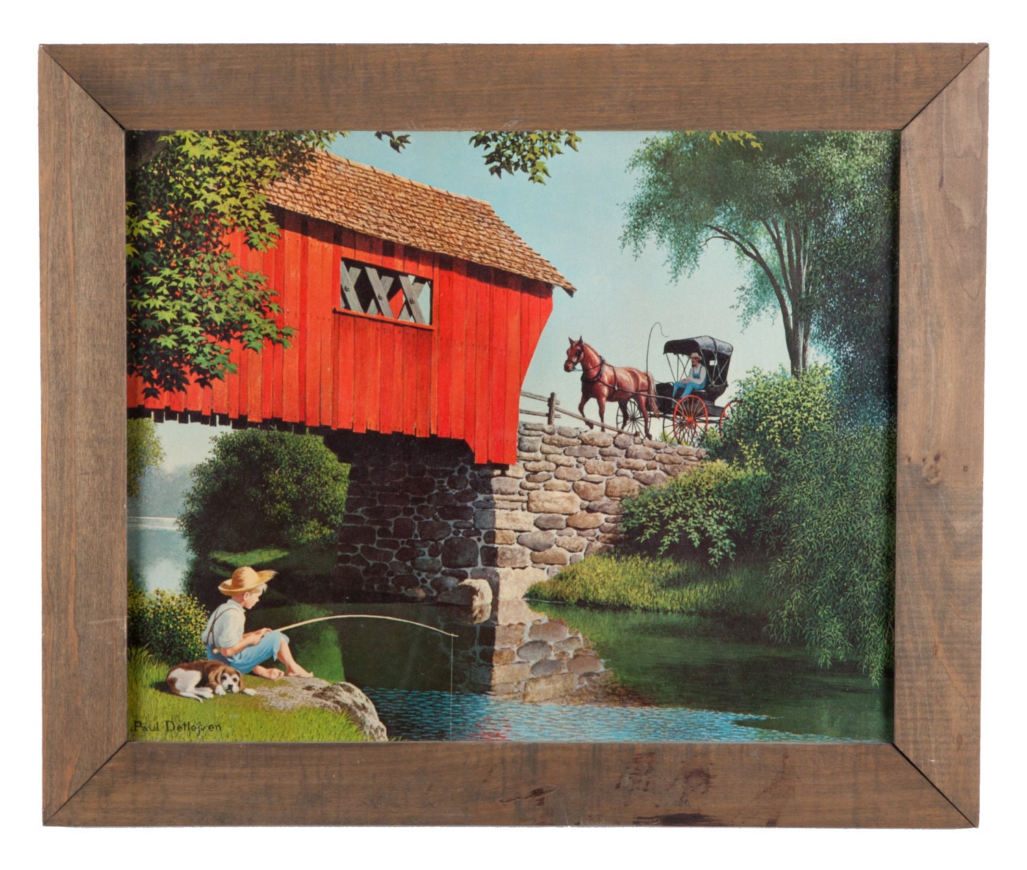 Vintage 1960's PAUL DETLEFSEN Covered Bridge lithograph