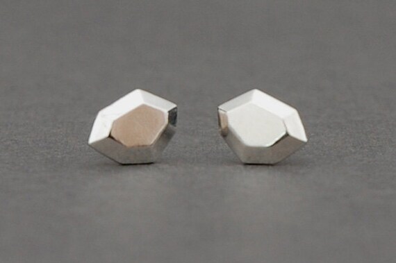 Faceted polygon stud earrings in sterling silver