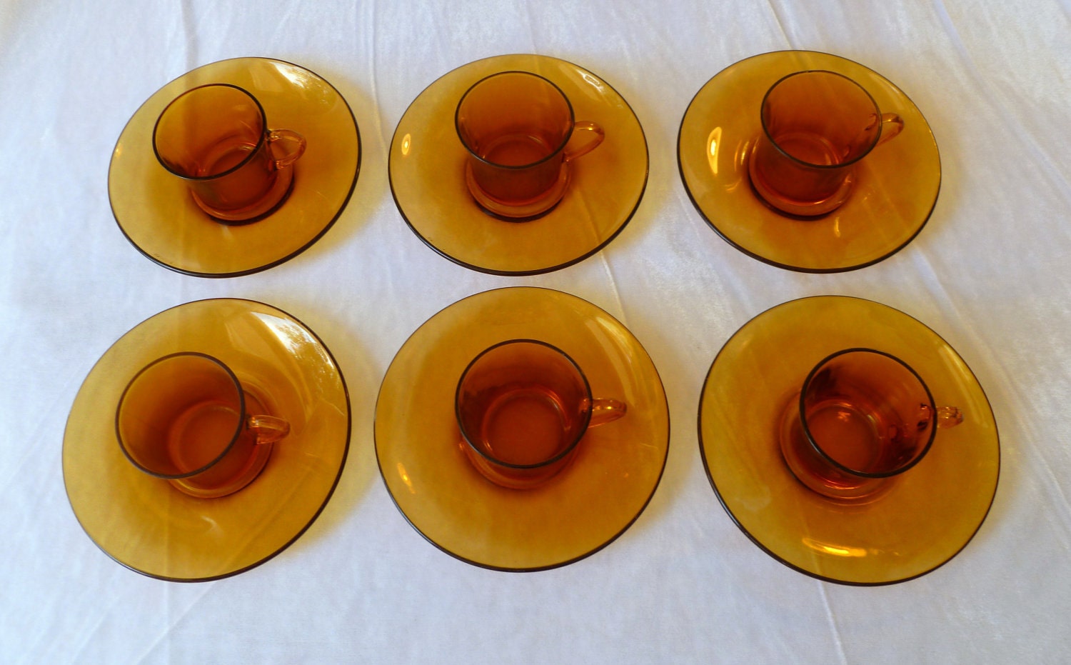 Duralex demitasse espresso coffee cups and saucers, 1970’s amber ...