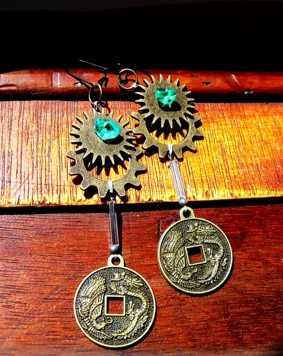 Items similar to The Mechanical Junk, Asian style steampunk earrings ...