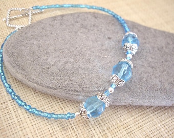 Items similar to Light Blue Glass Beads Anklet on Etsy
