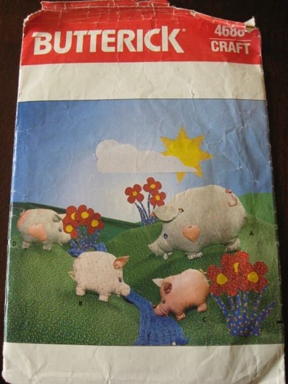 Vintage 80s Butterick 4688 Stuffed toy Pigs Pattern