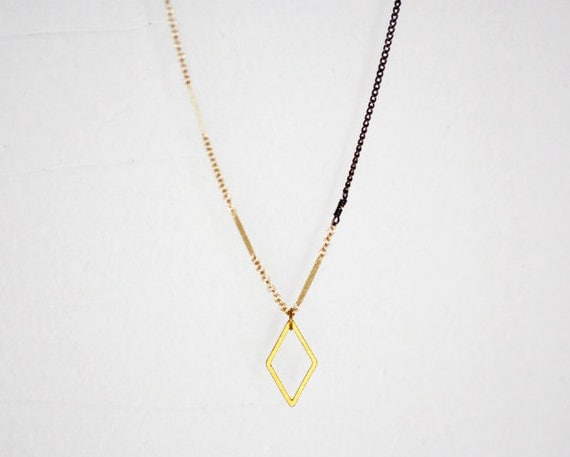 Diamond shaped necklace brass chain gold filled chain