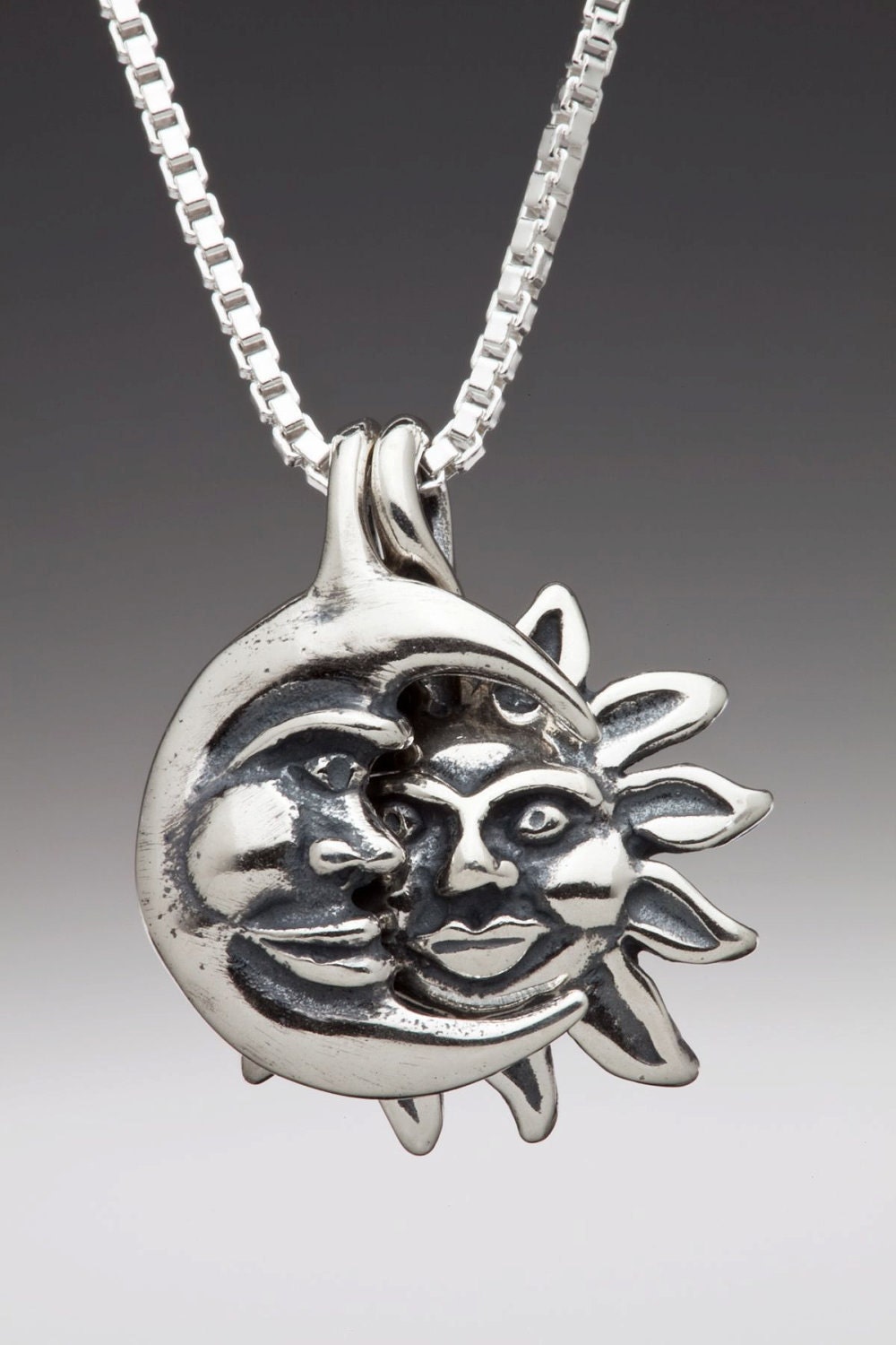Sun and Moon Necklace Silver Eclipse Pendant Eclipse