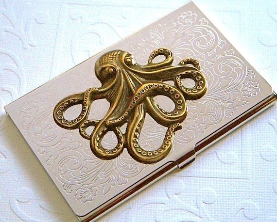 Octopus Business Card Case Gothic Victorian Nautical Steampunk