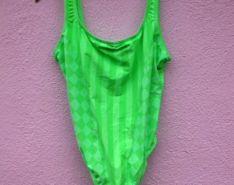 Disco Swim 1970s NOS Speedo One Piece Hot Lime Green size 14
