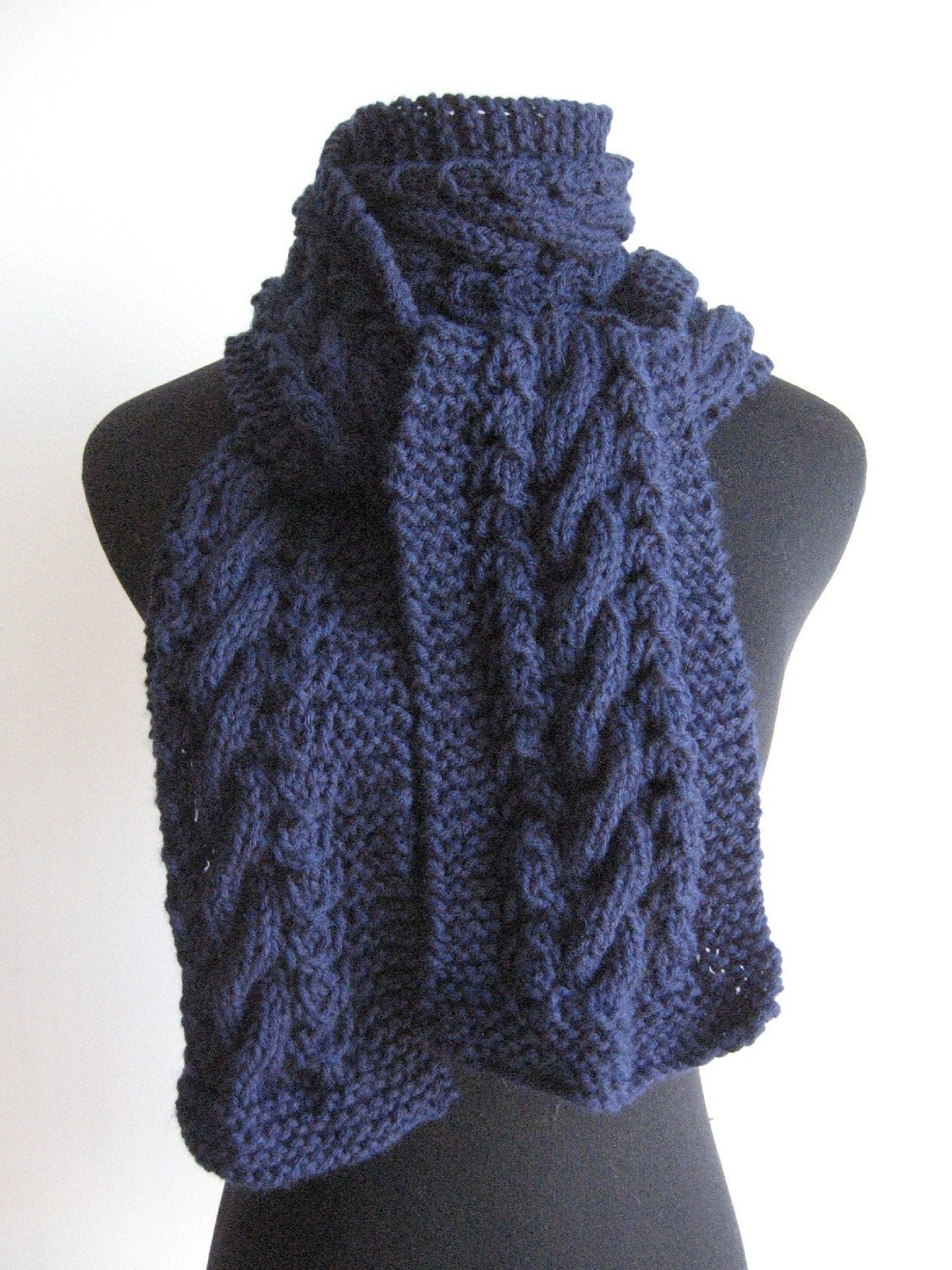 Navy Scarf Cable and Lace Vegan Scarf Winter by KnitsByNat on Etsy