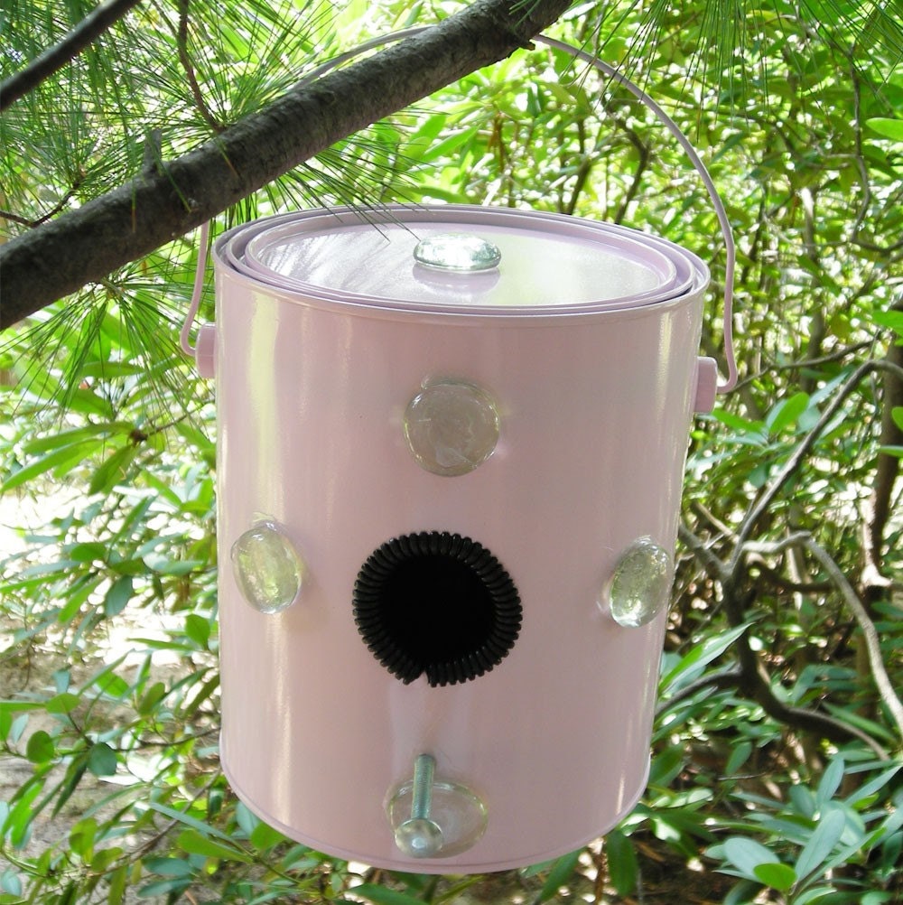 Pink Birdhouse Cantastic Bird House Pastel Garden Decor