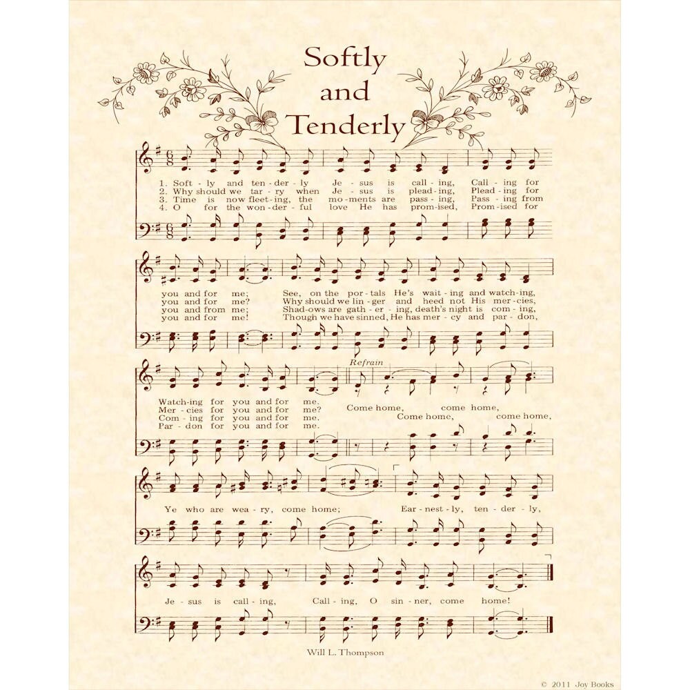 Softly And Tenderly 8 X 10 Antique Hymn Art Print Sheet