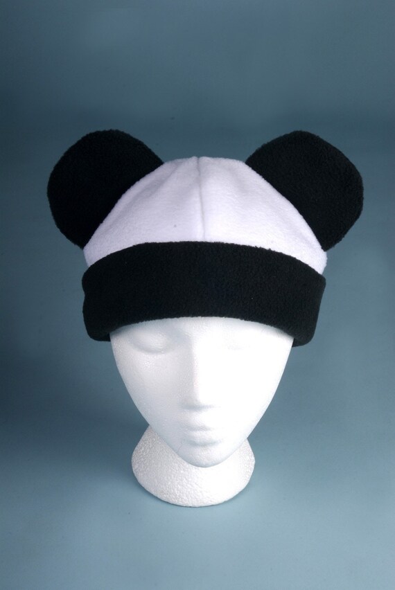 Items similar to Fleece Panda Bear Hat Black and White Animal Hat by Ningen Headwear on Etsy