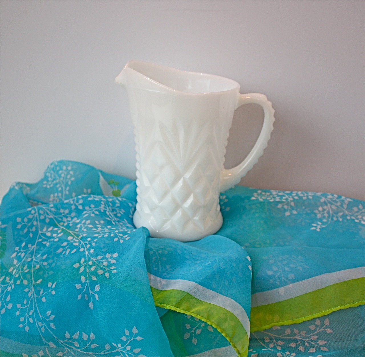 Vintage 50s Pitcher White Milk Glass Diamond Cut Design – Haute Juice