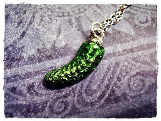 Green Pickle Slice Necklace Green Enameled by EvelynMaeCreations