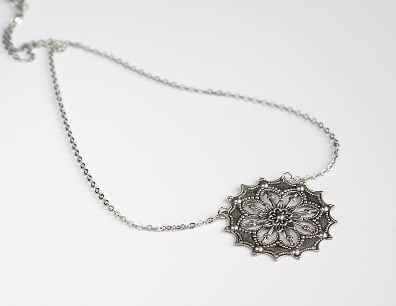 Flower Filigree Necklace Antique silver detailed by balance9