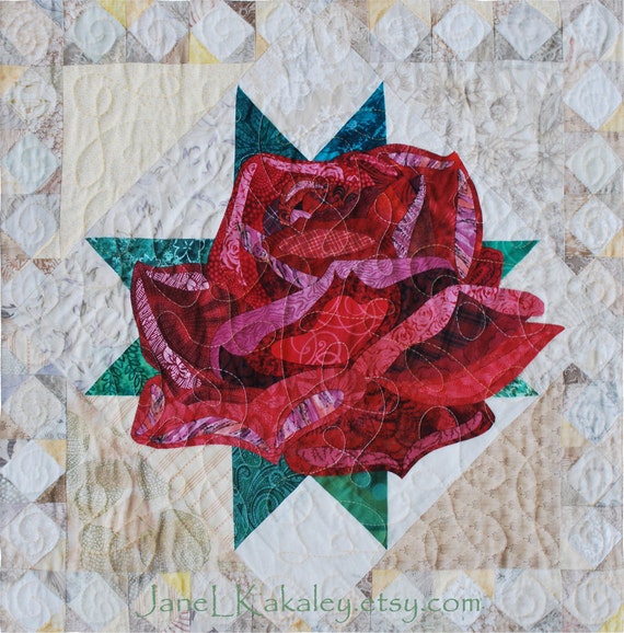 Pattern Art Quilt Rose Applique Quilt Immediate Download