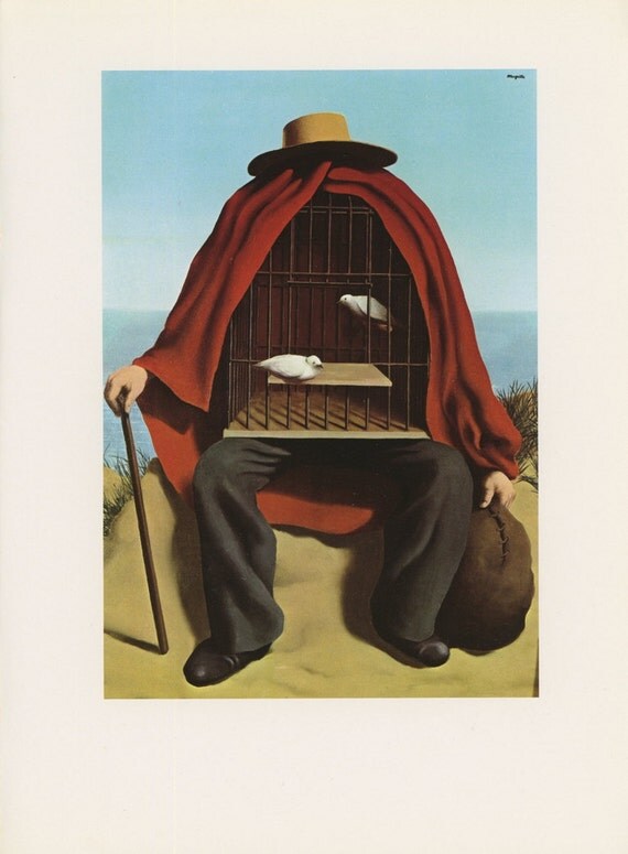 The Therapeutist Bird Cage Man Rene Magritte Antique by KingPaper