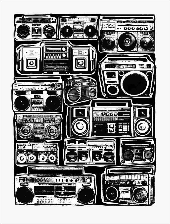 Boomboxes Art Print Ghetto Blaster Blackline Hip Hop