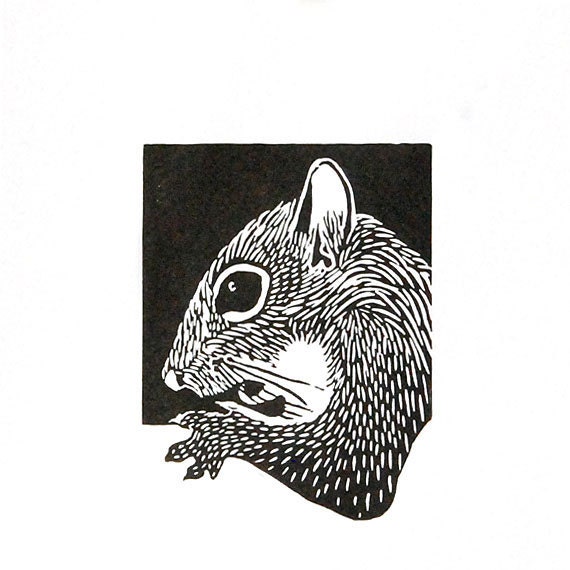 Linocut animals squirrel eekhoorn hand printed wall art Linocut animals squirrel eekhoorn hand printed wall art