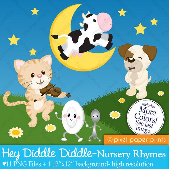 Hey Diddle Diddle - Nursery Rhymes - Digital clipart set by Pixel Paper ...