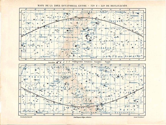 Constellations Map of the Equatorial Zone Astronomy Star