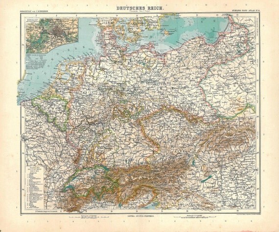 1911 Germany Antique Map Stieler Atlas by CarambasVintage on Etsy