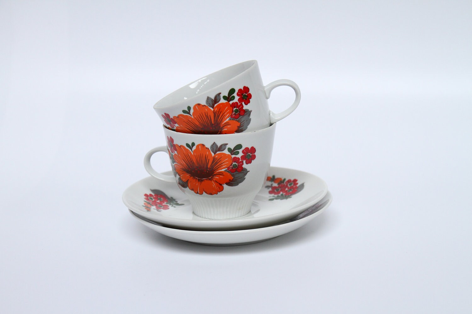 Vintage cups and saucers from Colditz – Shabby chic cups with orange ...