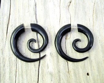 Fake Gauge Earrings Wood Tribal Spiral Earrings by organicethnic