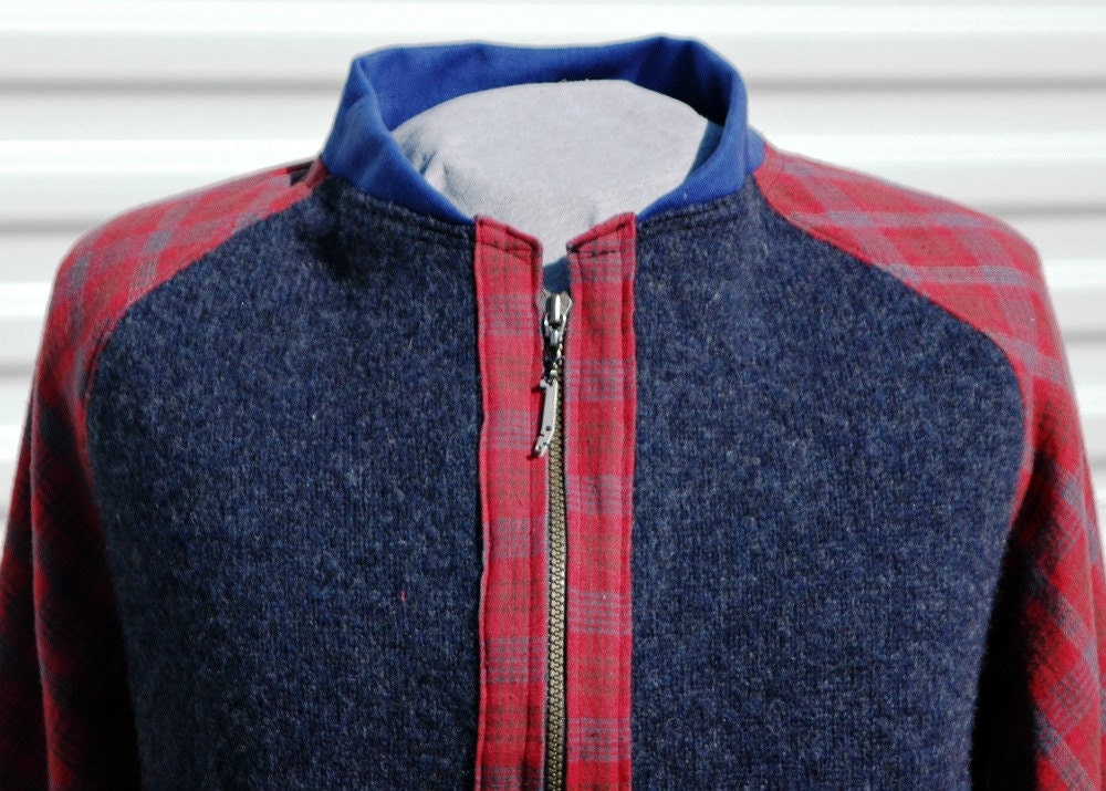 Mens Medium Wool Sweater Flannel Raglan Sleeves by OLearStudios