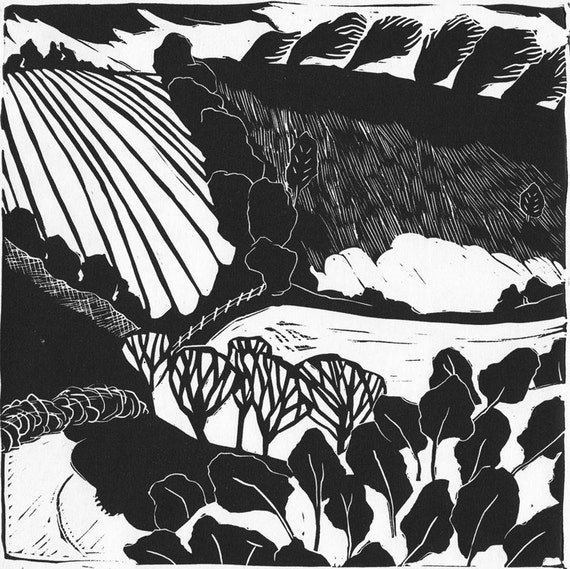 Items similar to Abstract Landscape Linocut Print (6) on Etsy