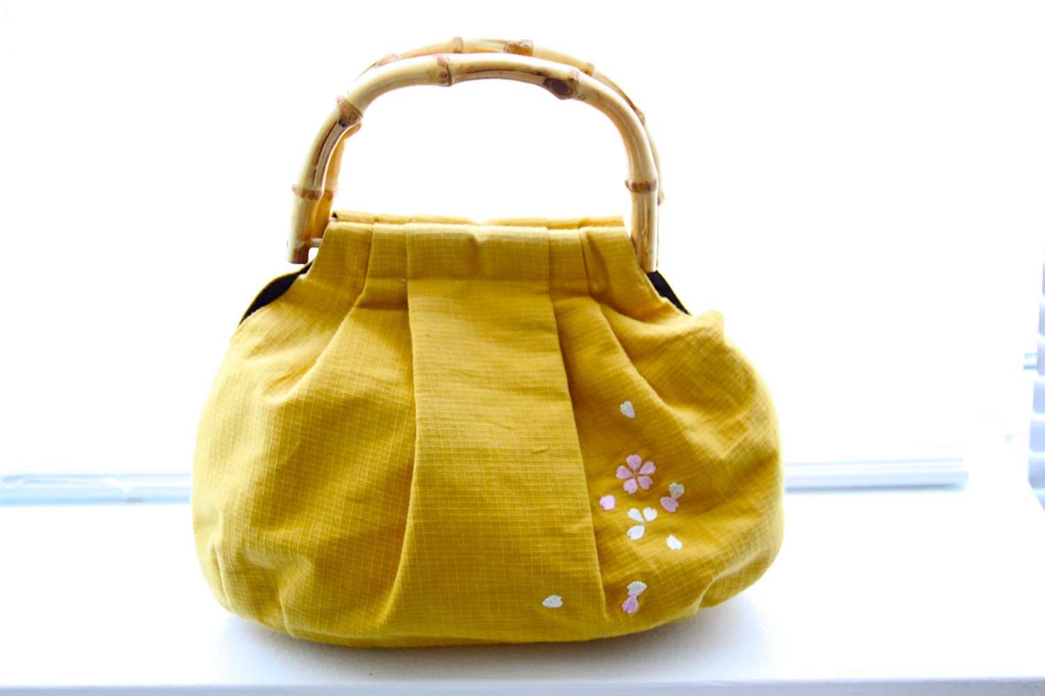 Reserved for D_Yellow Japanese Purse with Bamboo Handles