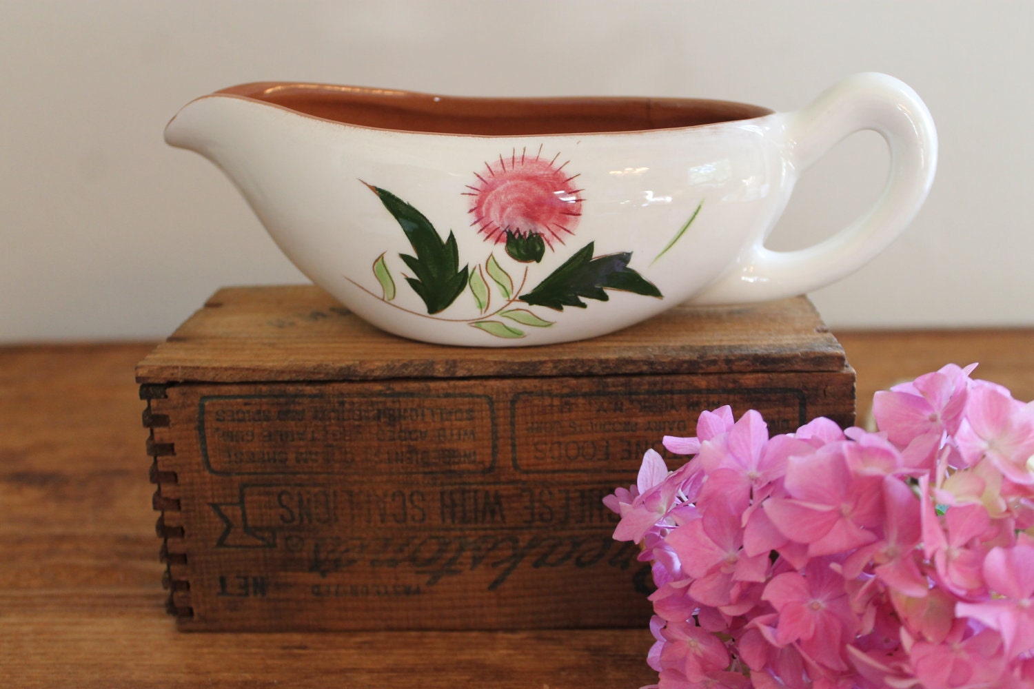 Stangl Thistle Pattern Gravy Boat Pink Thistle Vintage Ceramic Pottery ...