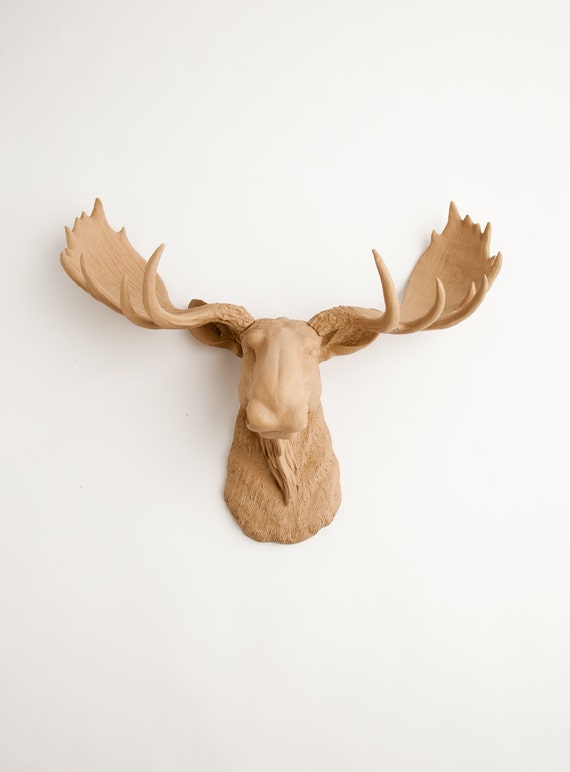 Moose Head Faux Taxidermy The Agatha tan resin faux moose