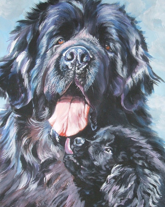 Newfoundland Dog art portrait CANVAS print of LA Shepard