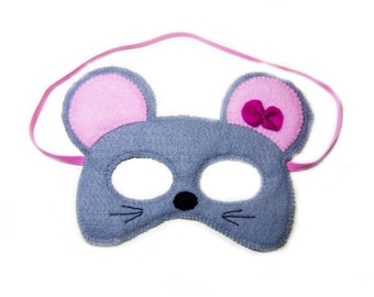 Mouse felt mask for kids - Grey Pink bow - handmade childrens animal ...
